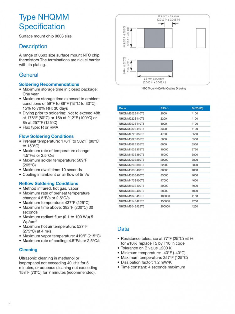 Amphenol NTC Type NHQM datasheet page 4