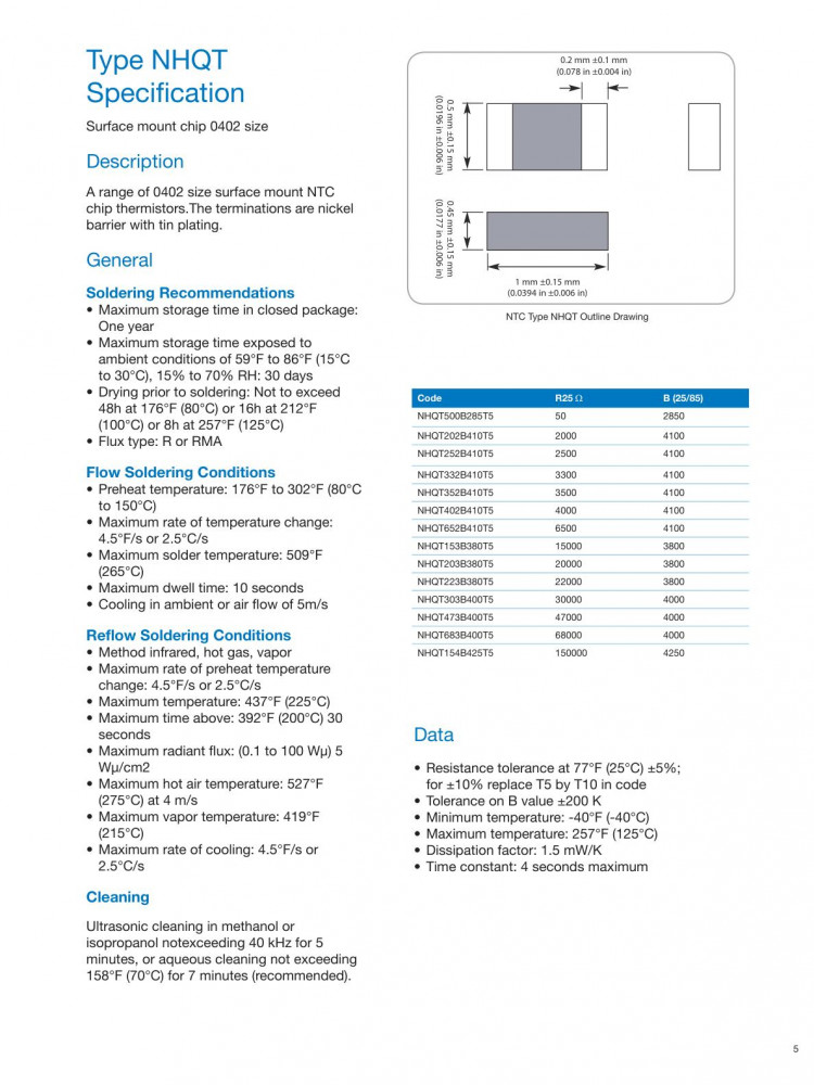 Amphenol NTC Type NHQM datasheet page 5