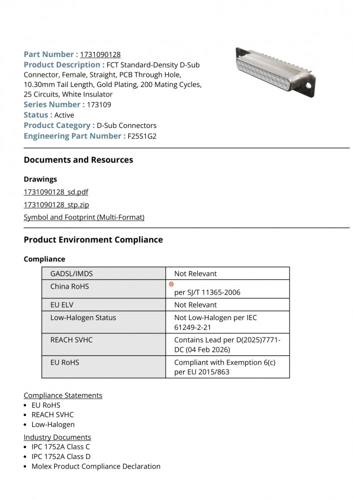MOLEX 1731090128 technical document page 1