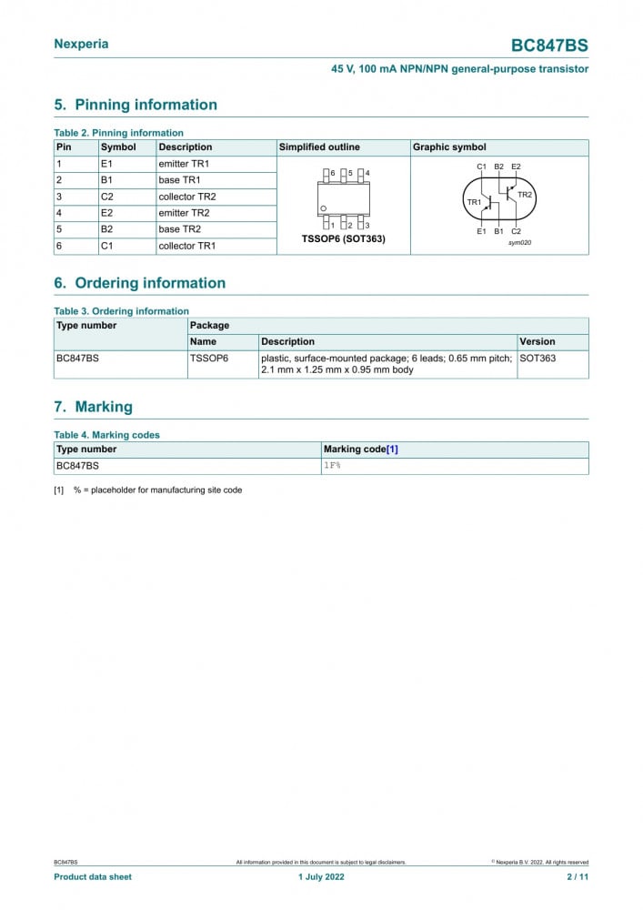 BC847BS datasheet page 2