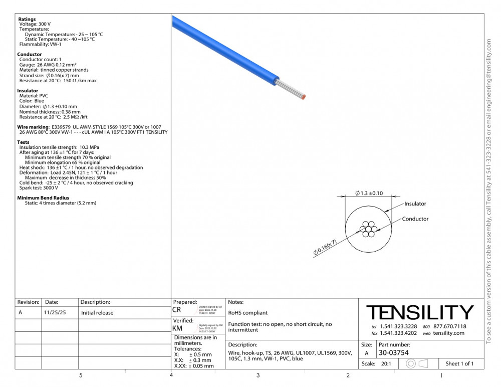 Tensility International 30-03754 product drawing and wire specification