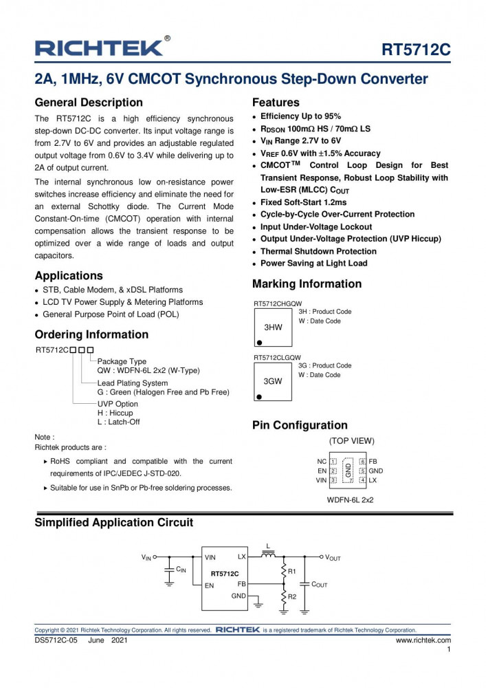 RT5712C datasheet page 1