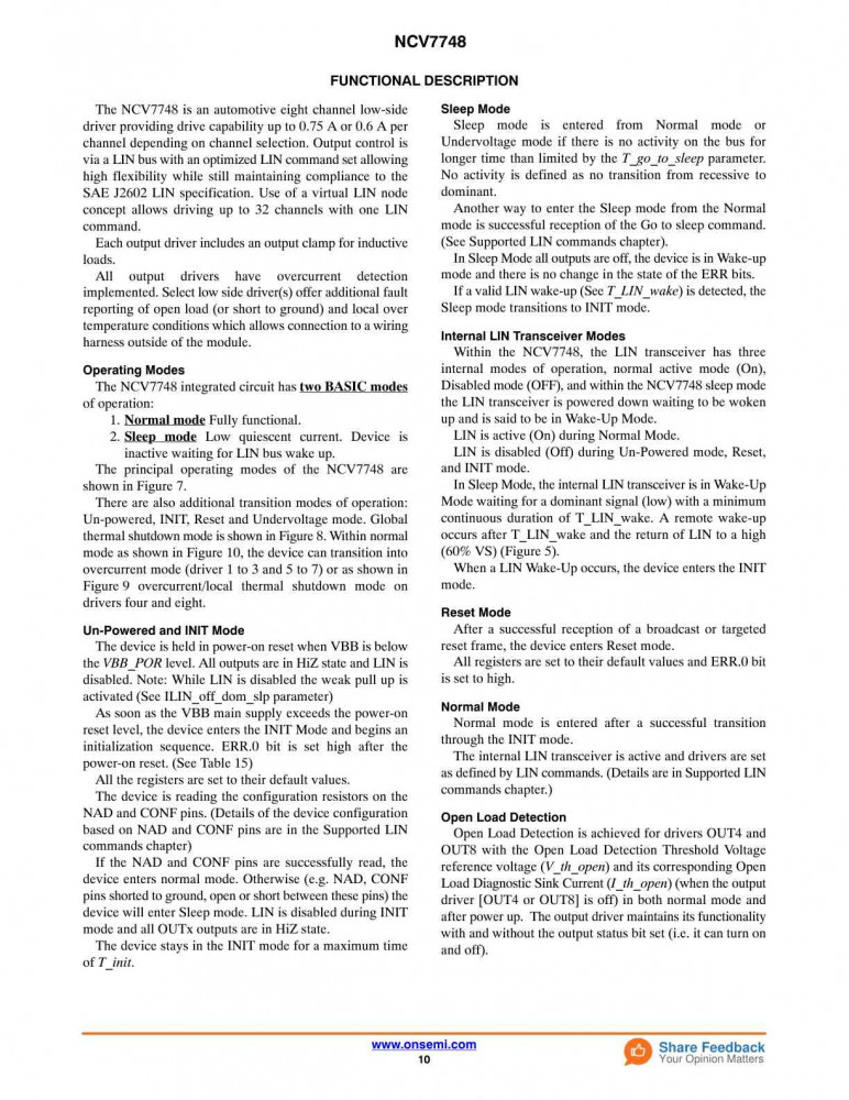 NCV7748 datasheet page 10