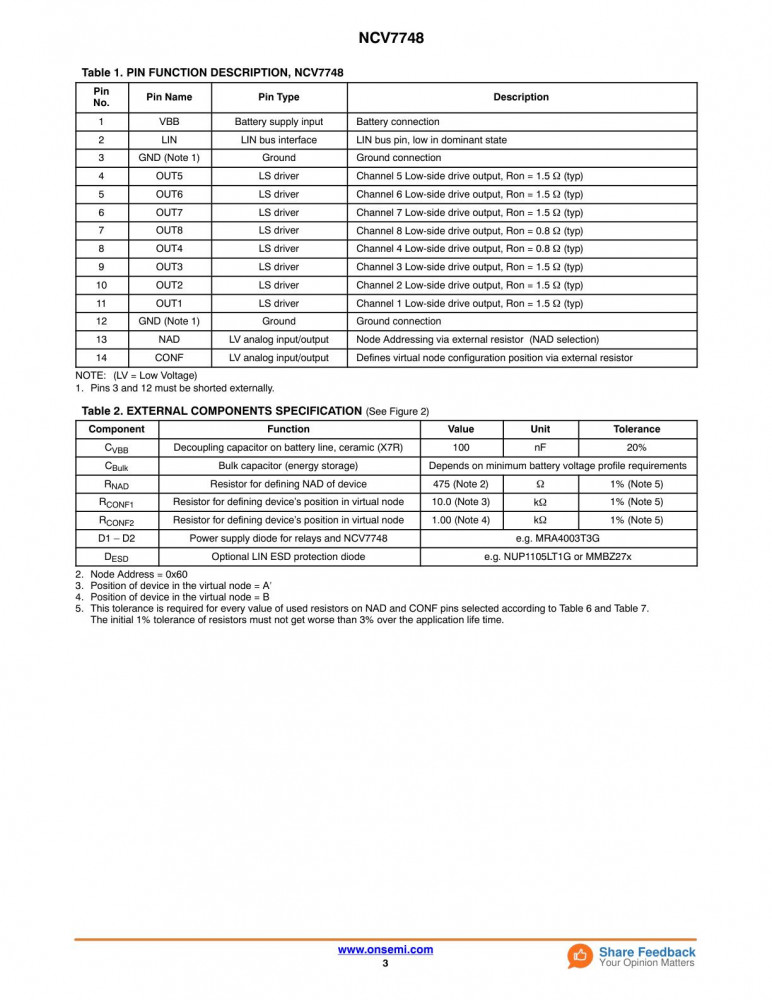 NCV7748 datasheet page 3