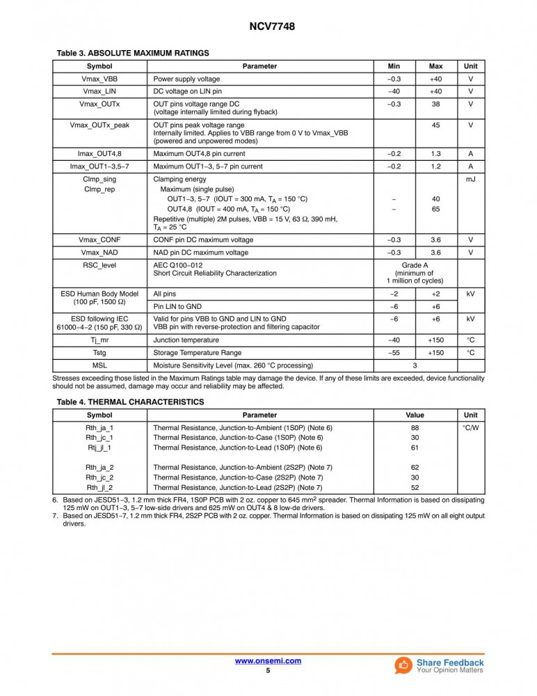 NCV7748 datasheet page 5