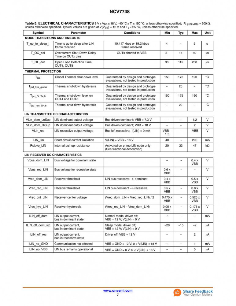 NCV7748 datasheet page 7