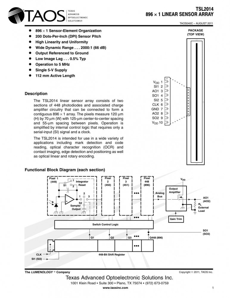 TSL2014 datasheet page 1