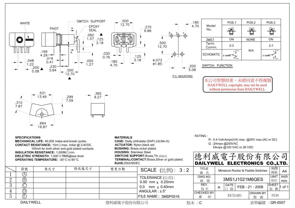 3MS1J1021M6QES technical drawing page 1