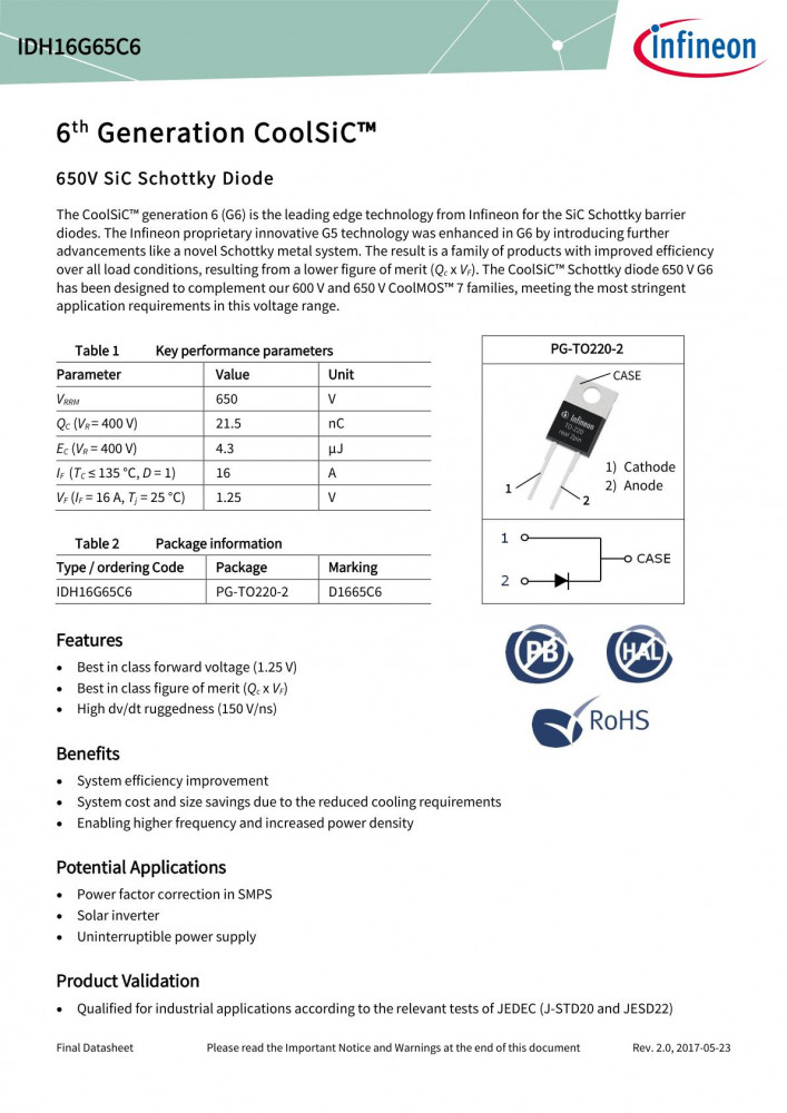 IDH16G65C6 datasheet page 1