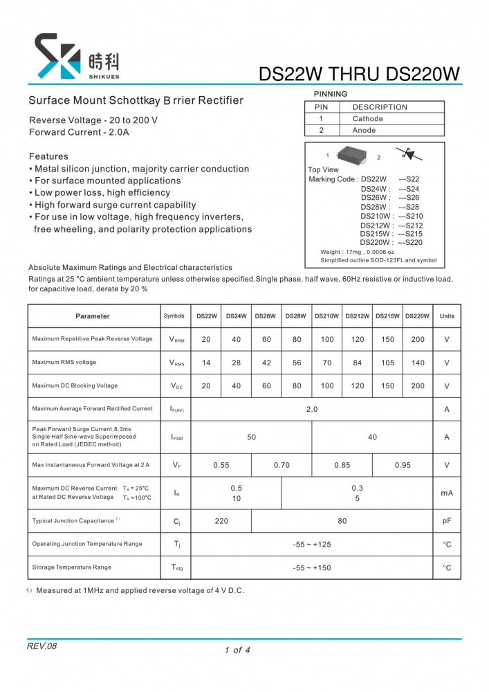 DS220W datasheet page 1