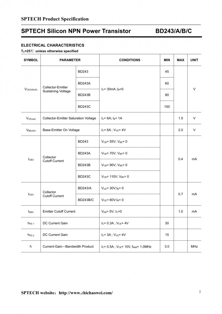 SPTECH BD243 datasheet page 2