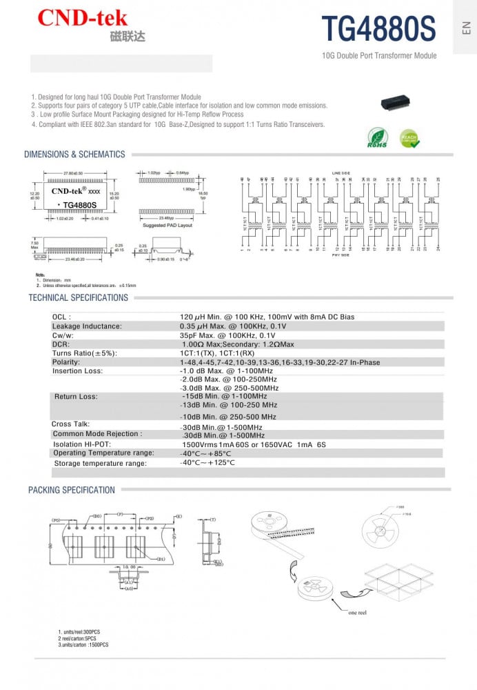 TG4880S technical datasheet page