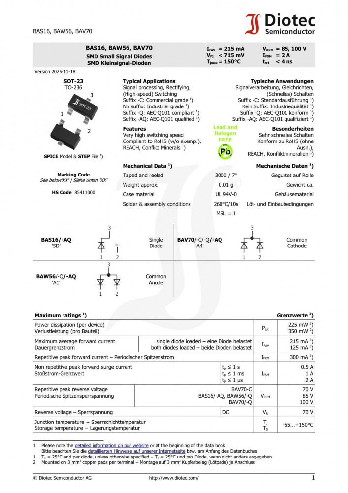 DIOTEC BAW56-Q technical document preview, page 1
