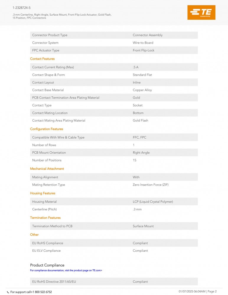 TE Connectivity product document page 2