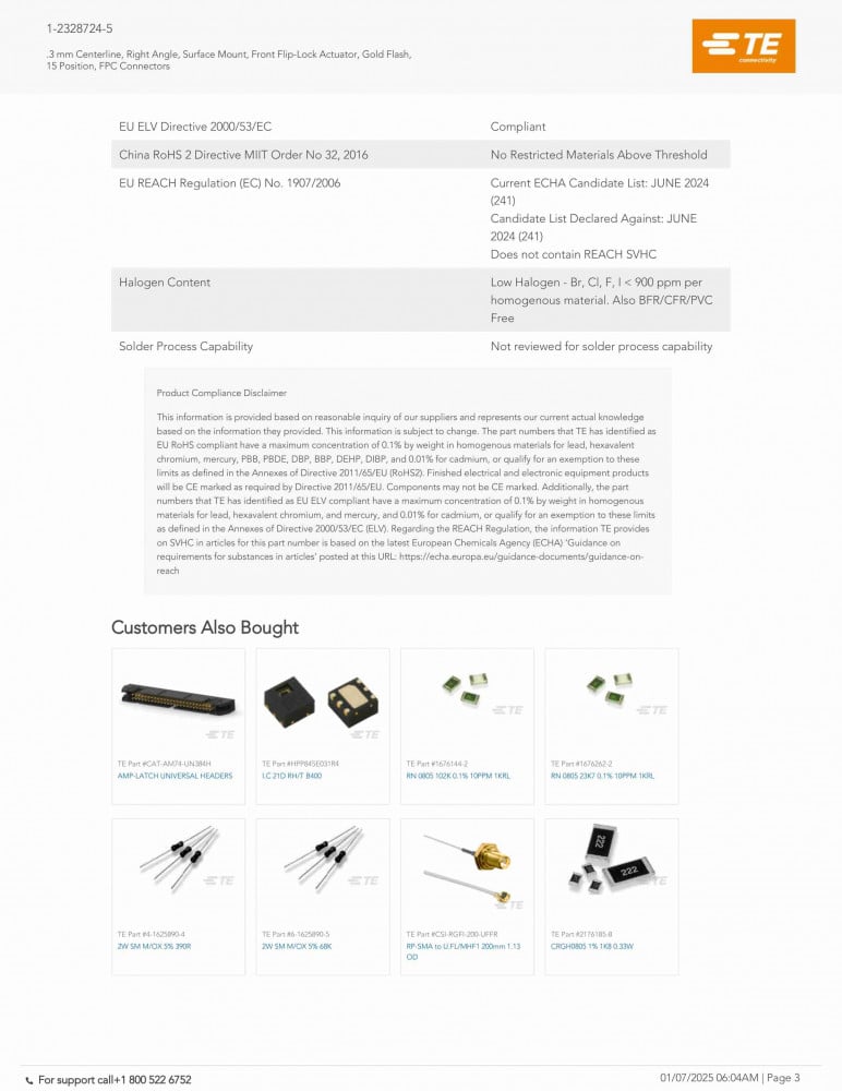 TE Connectivity product document page 3