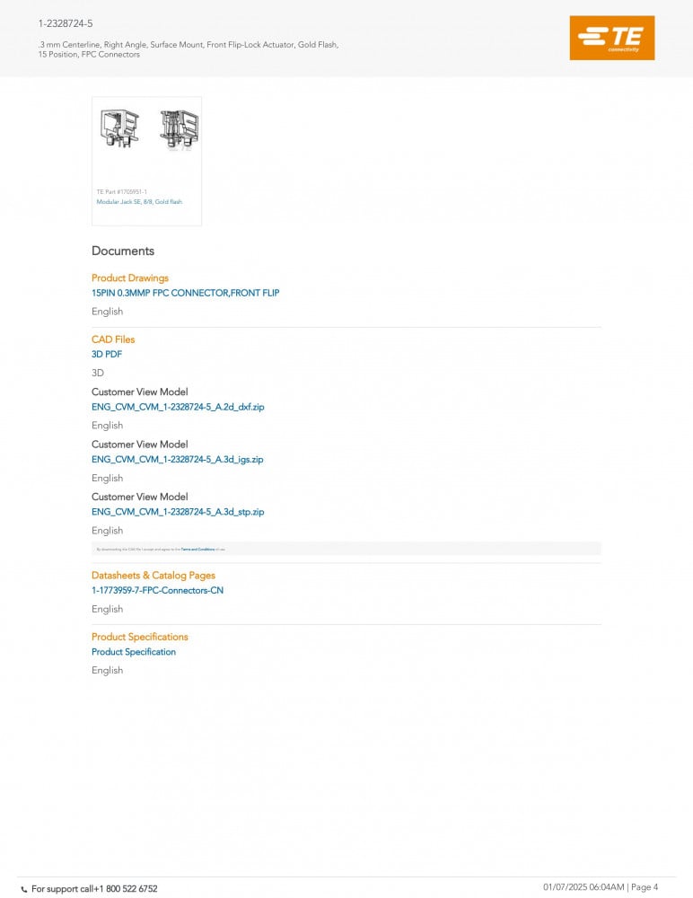 TE Connectivity product document page 4
