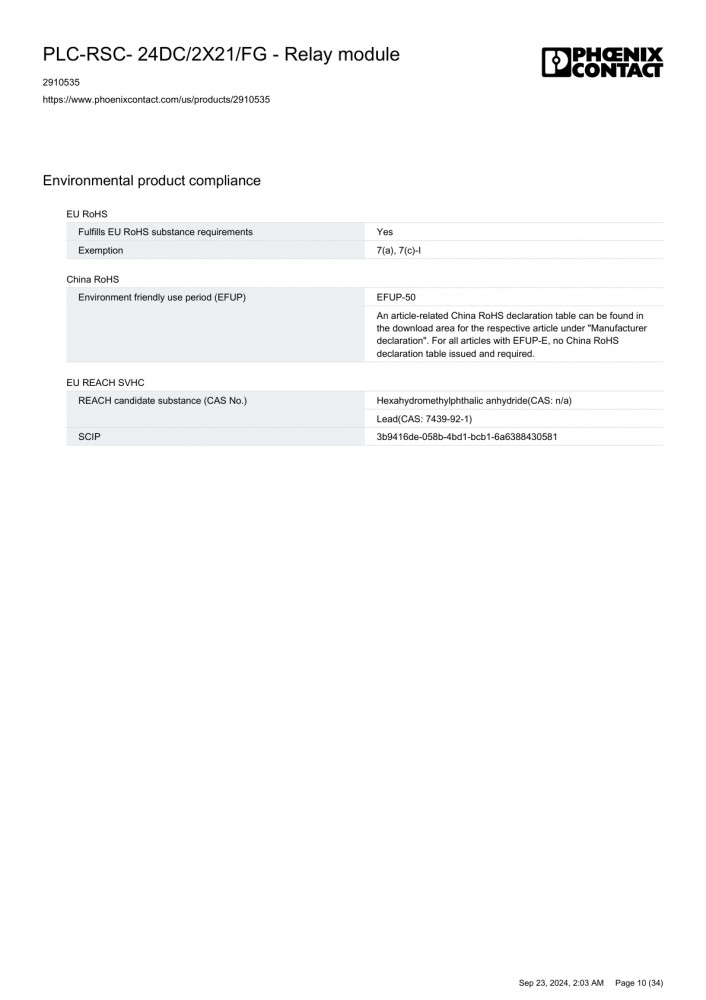 Phoenix Contact 2910535 technical document page 10