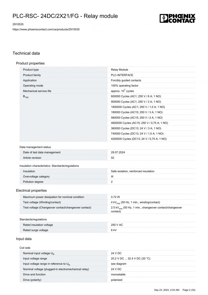 Phoenix Contact 2910535 technical document page 2