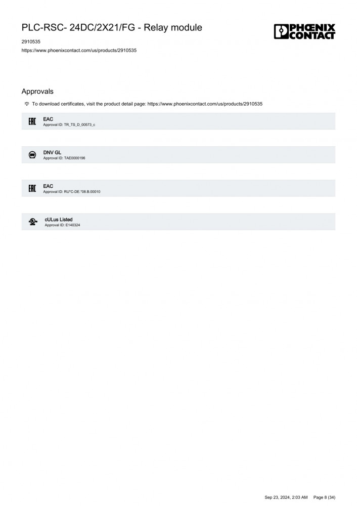 Phoenix Contact 2910535 technical document page 8