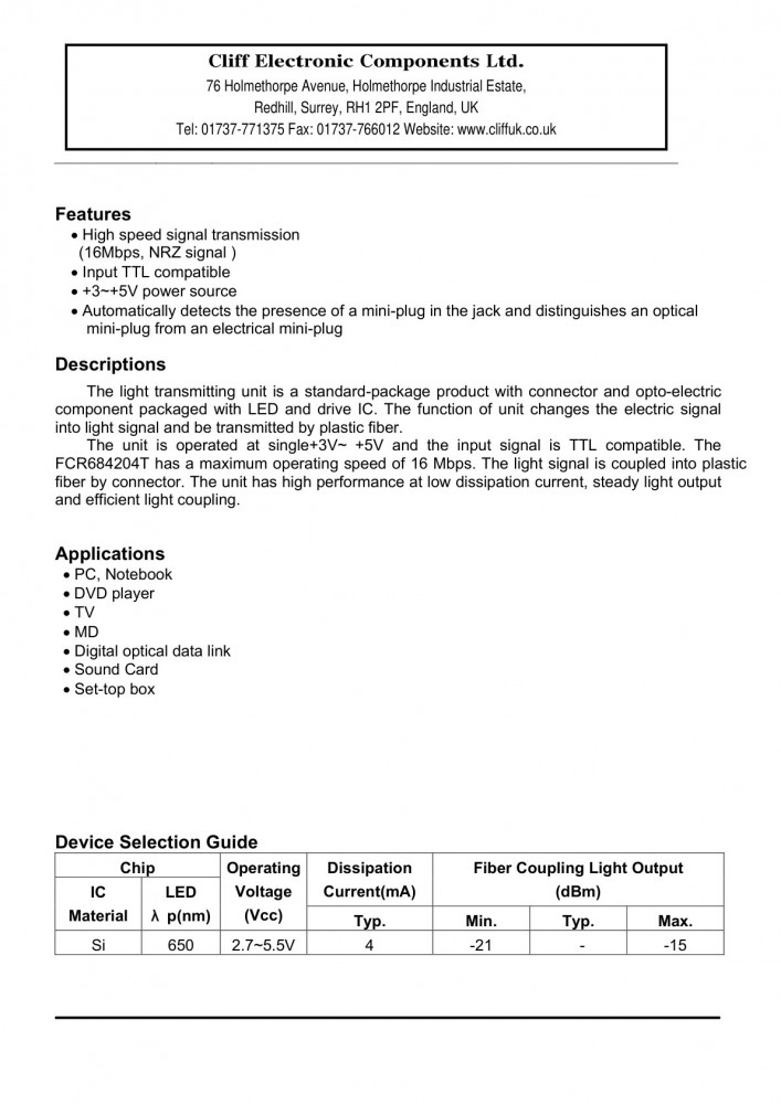 FCR684204T datasheet page 2