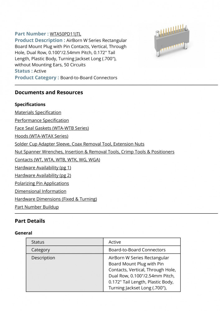 WTA50PD11JTL technical document page 1