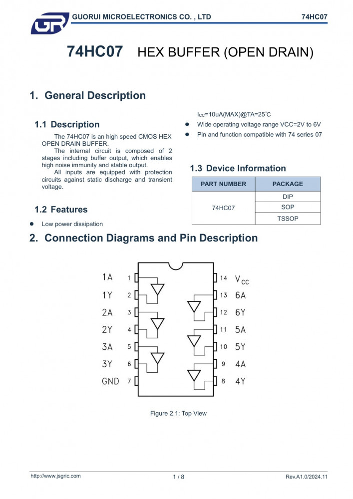 74HC07 datasheet page 1