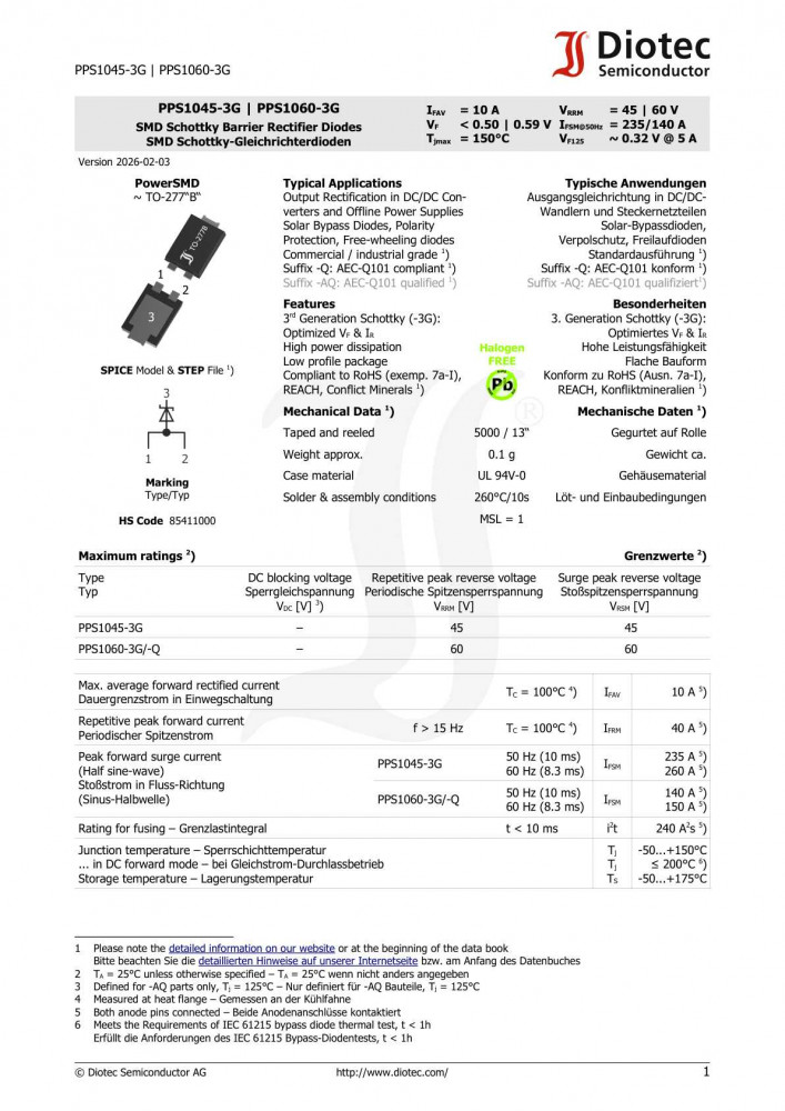 PPS1045-3G technical document page 1