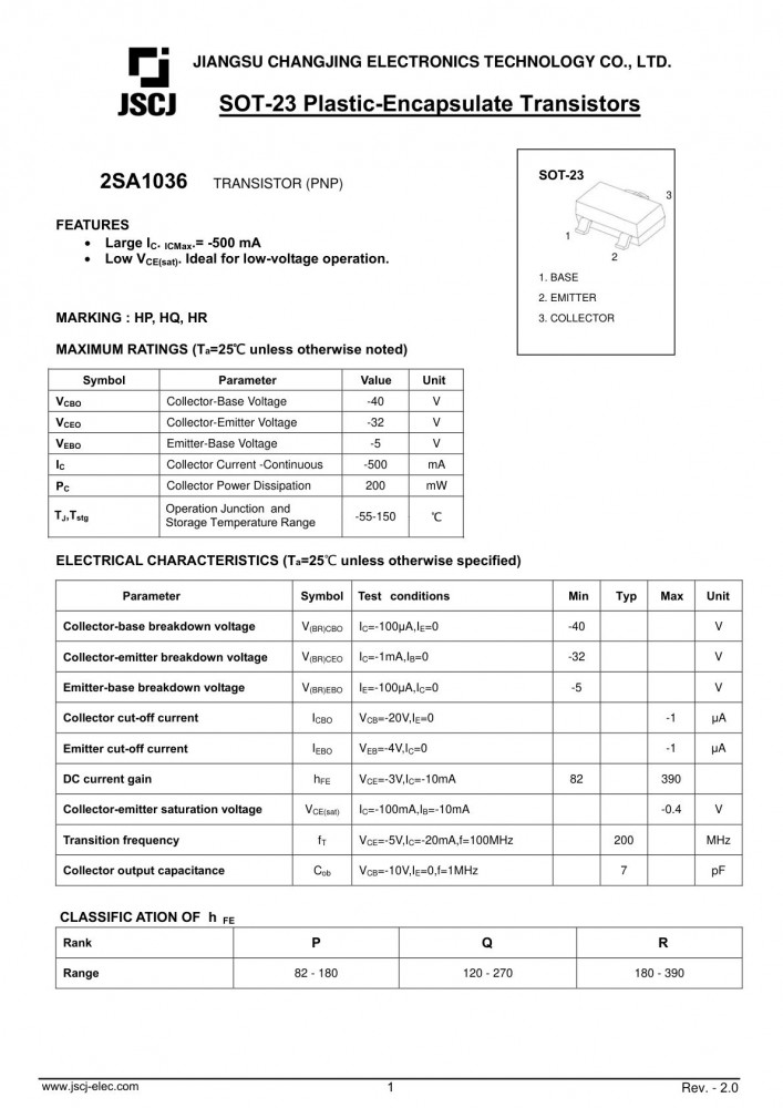 2SA1036 datasheet page 1