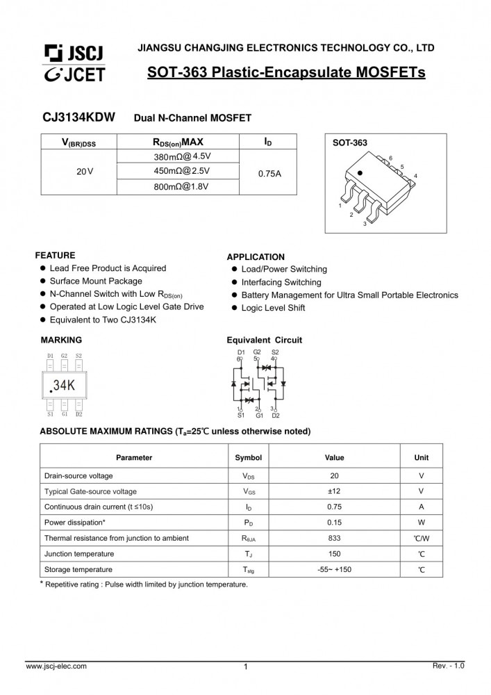 CJ3134KDW datasheet page 1