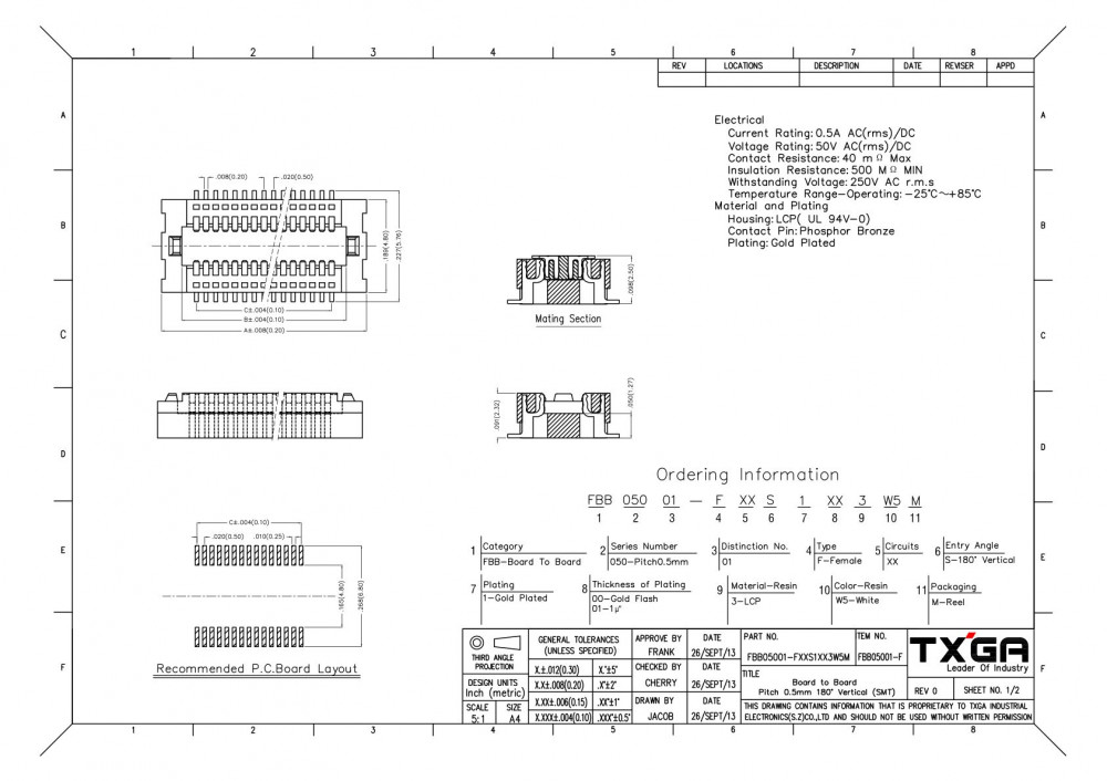 TXGA FBB05001 technical document page 1
