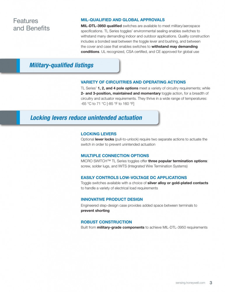 Honeywell TL Series datasheet page 3