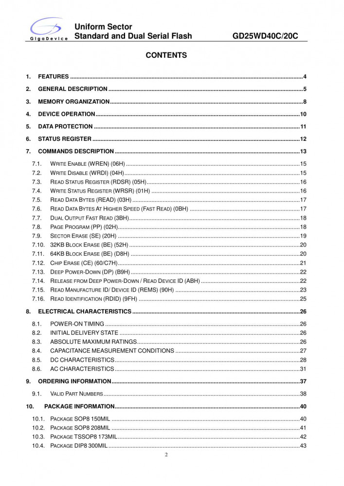 GD25WD40C datasheet page 2