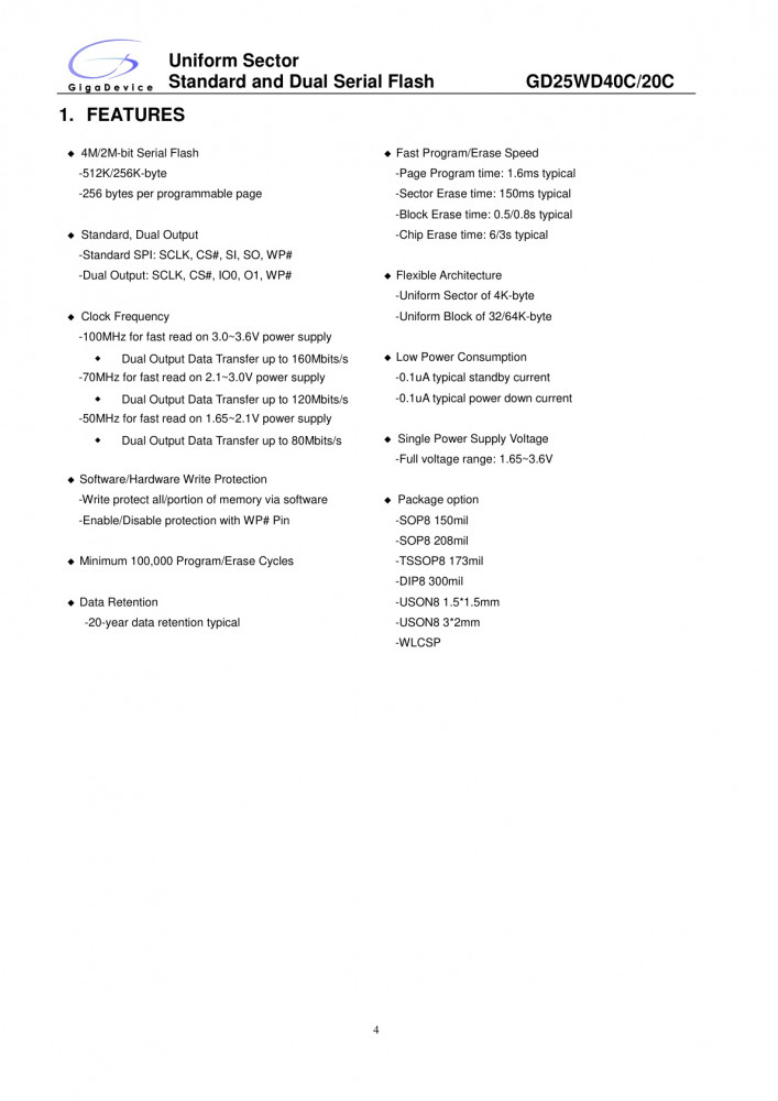 GD25WD40C datasheet page 4