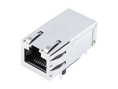 MXMag PD Integrated Gigabit Ethernet 8 Core 4PPoE 60W Class 6 Single-Port RJ45 Connector, 39.00mm Depth, 3.15mm Phy Pin Length, Right-Angle, Inverted Profile, with Shield Tabs, Non-LED, Standard Temperature, Tray