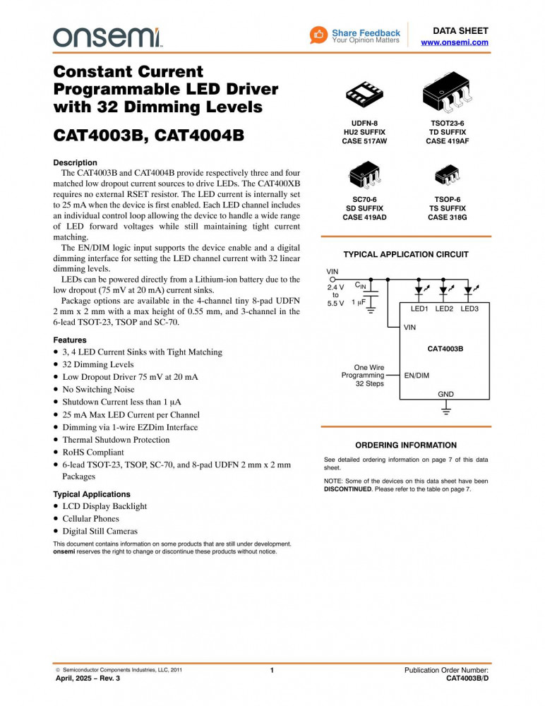 CAT4004B datasheet page 1