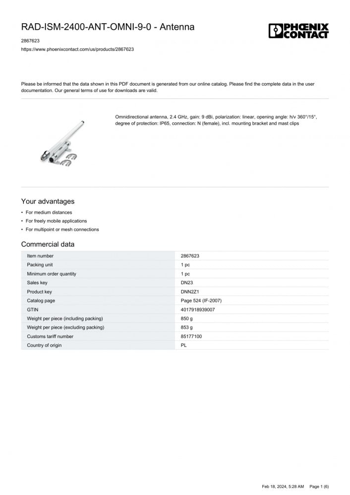 Phoenix Contact 2867623 document page 1