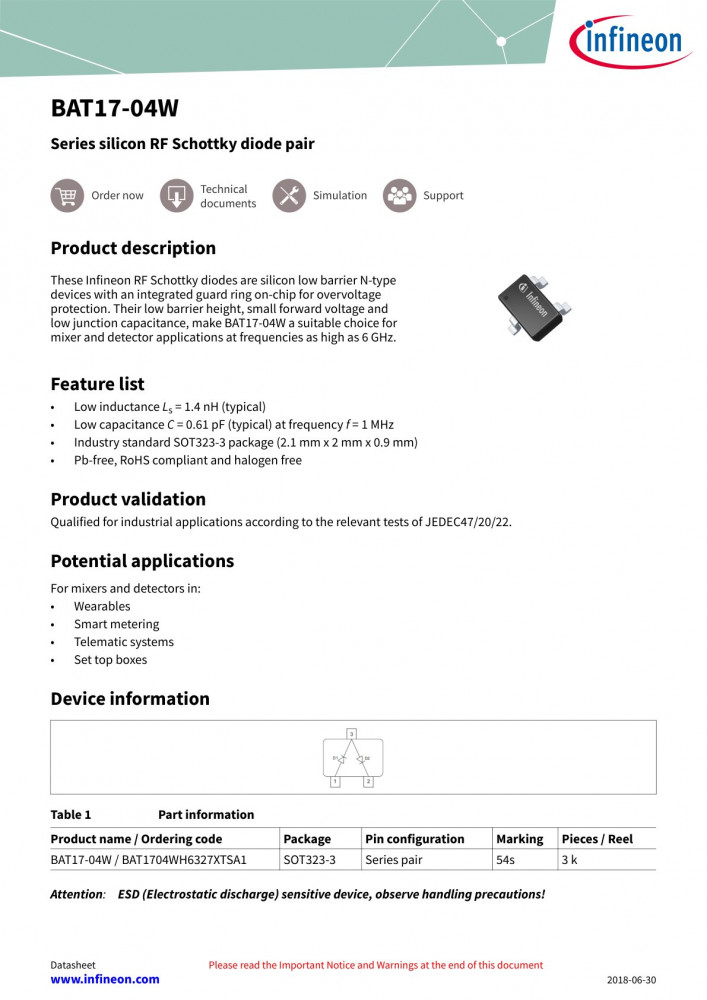 BAT17-04W datasheet page 1
