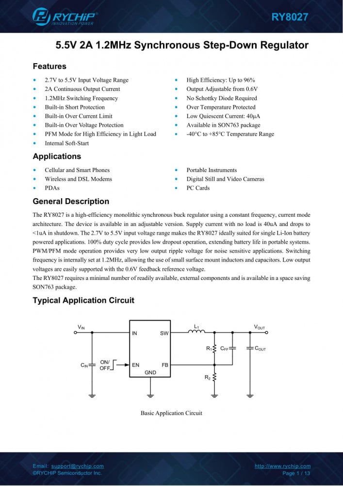 RY8027 datasheet page 1