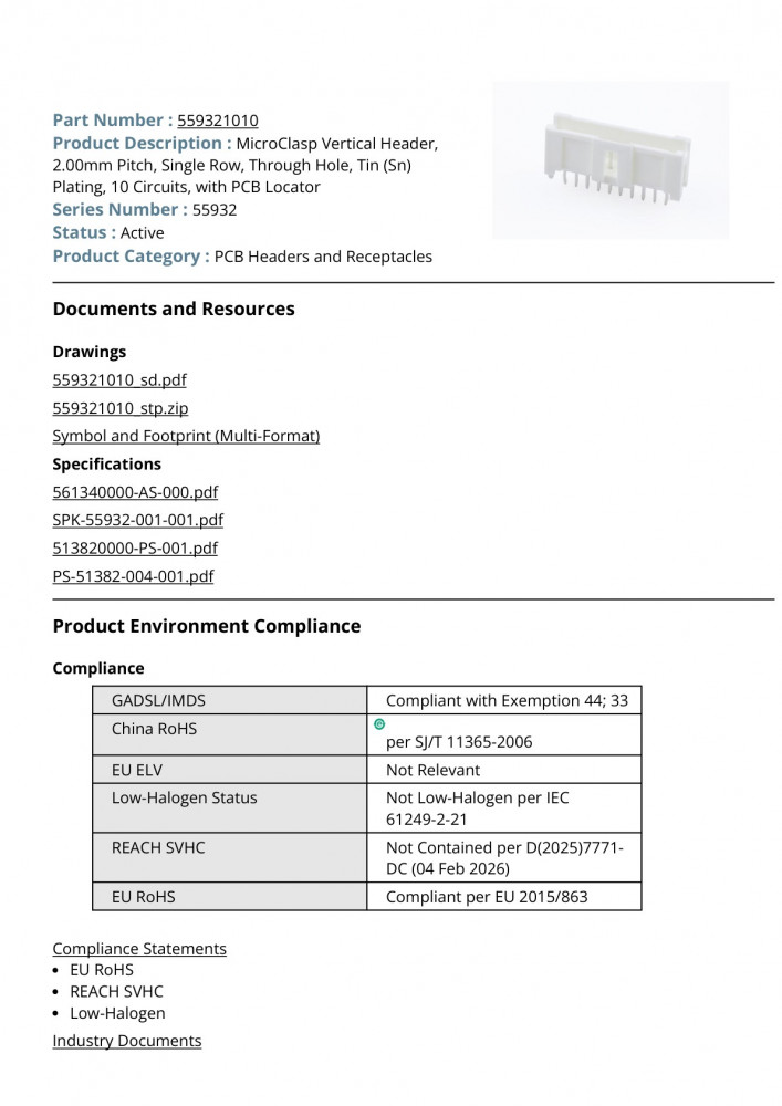 MOLEX 559321010 technical document page 1