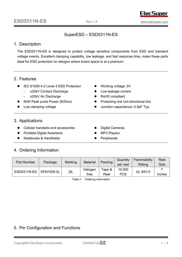 ESD5311N-ES datasheet page 1