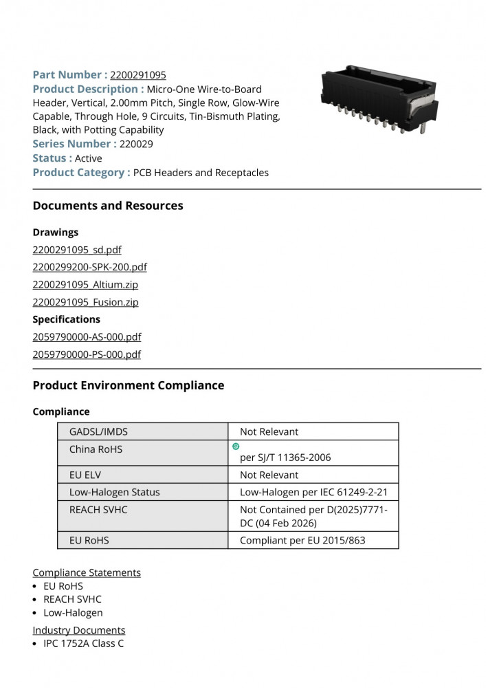 MOLEX 2200291095 technical document page 1