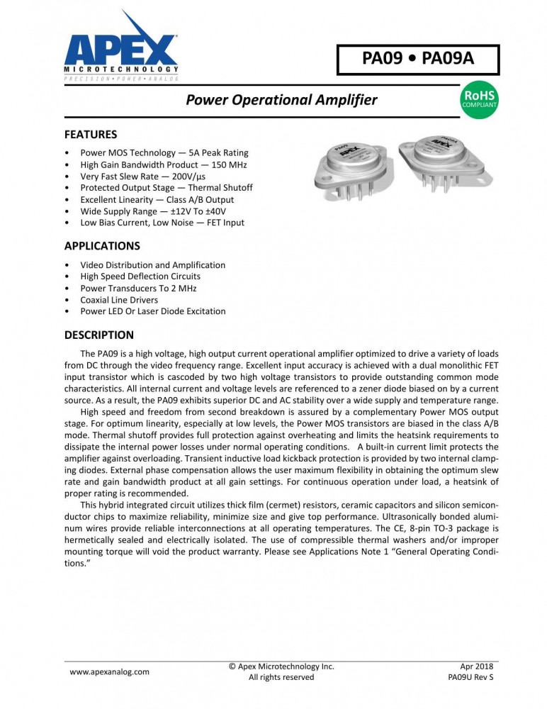 PA09A datasheet page 1