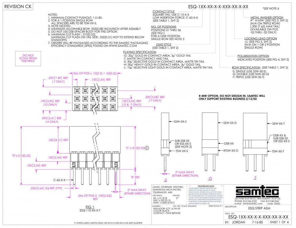 Samtec ESQ drawing page 1