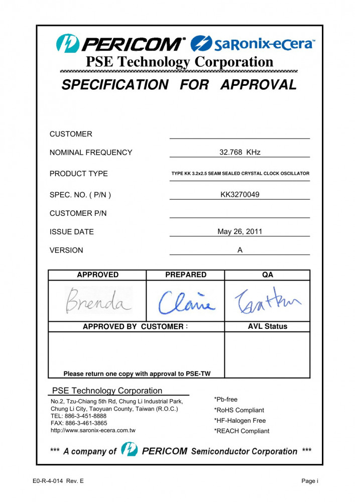 KK3270049 specification page 1