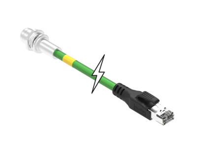 Micro-Change (M12) Double-Ended Cordset, 8-Pole X-Coded Male (Straight) to 4-Pole D-Coded Male (Straight), 24 AWG, Teal TPE Cable, 85.0m (278.87') Length