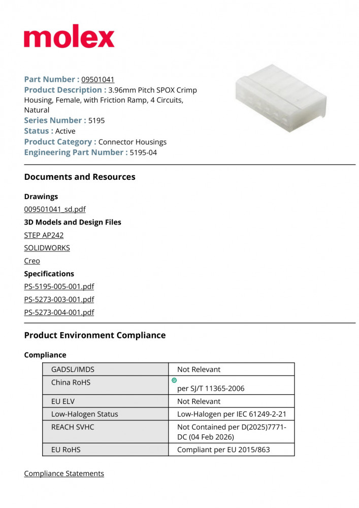 MOLEX product specification page image 1