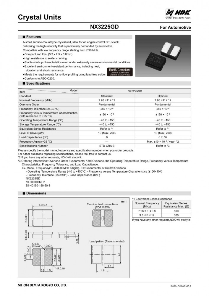NDK NX3225GD technical document page