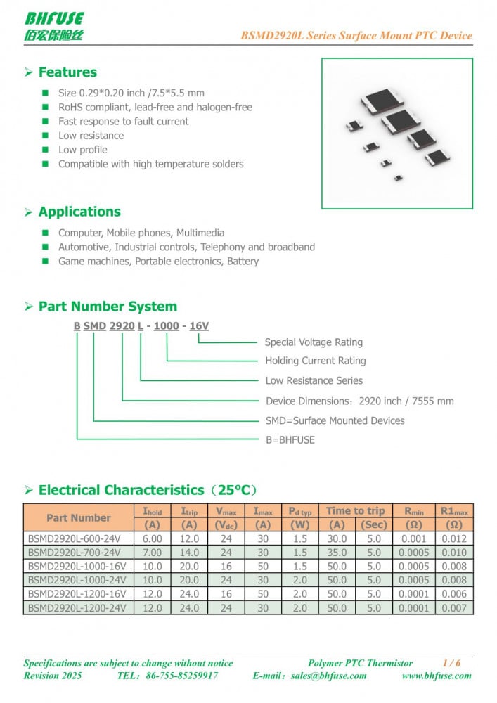 BHFUSE BSMD2920L datasheet page 1