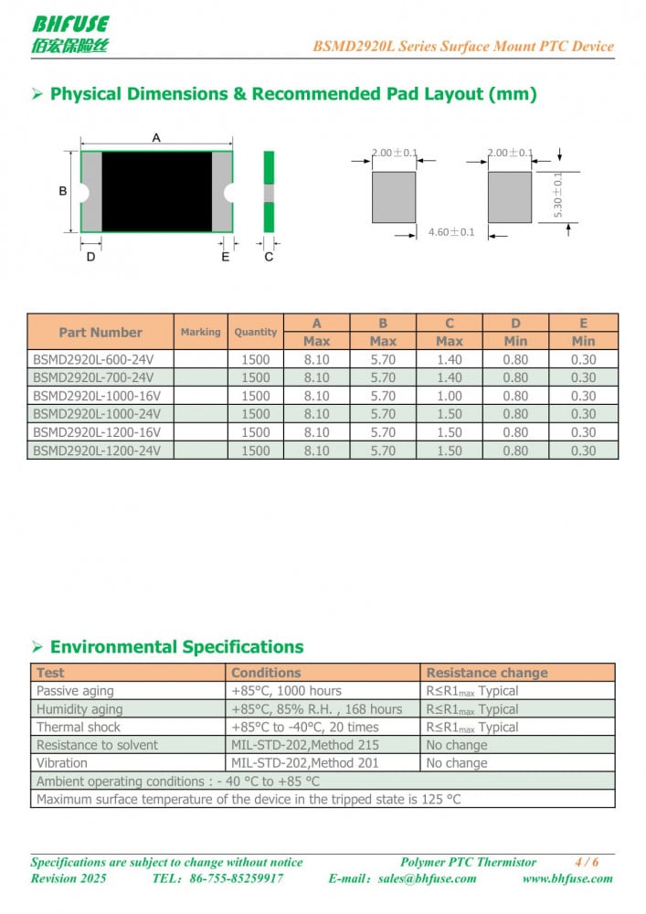 BHFUSE BSMD2920L datasheet page 4