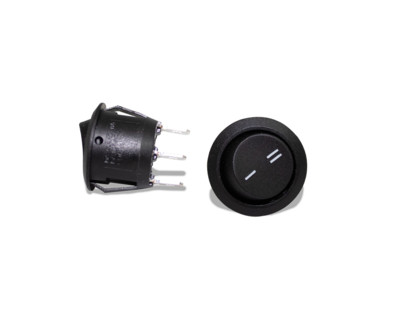 Rocker switch black 2P SPST 12.9 mm x 19.2 mm On-Off w/IO white legend 20A 125VAC snap in .187″ QC